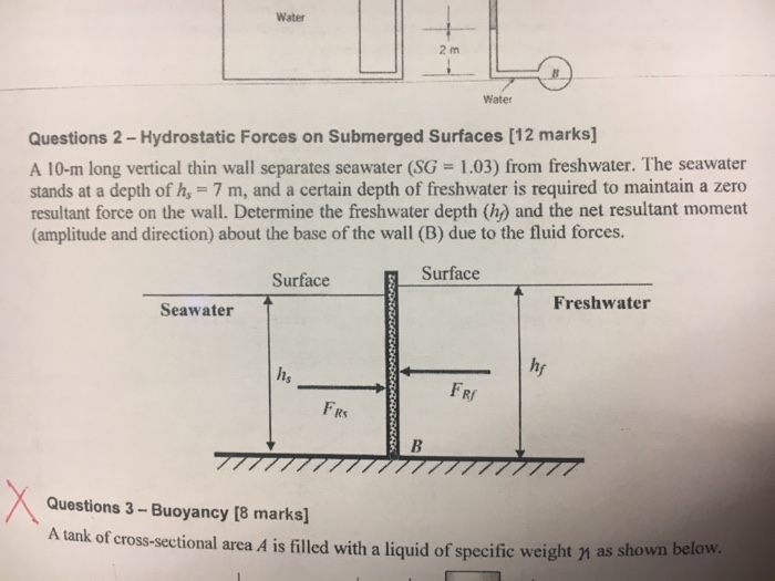 Solved A 10-m long vertical thin wall separates seawater (SG | Chegg.com Solved A 10-m long vertical thin wall separates seawater (SG | Chegg.com