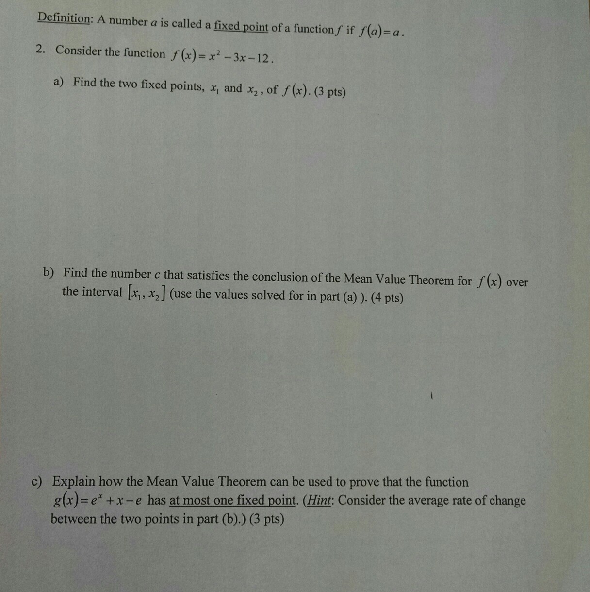 Solved A number alpha is called a fixed point of a function | Chegg.com