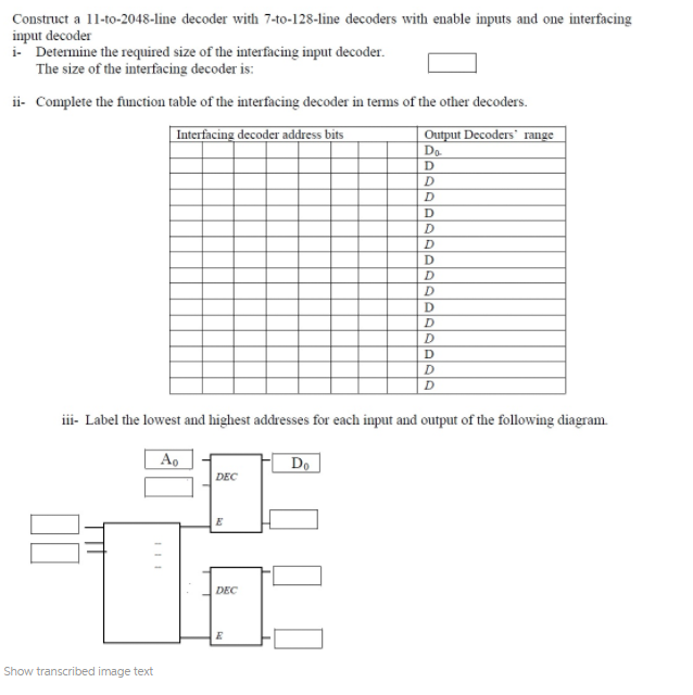 Solved Construct a 11-to-2048-line decoder with | Chegg.com