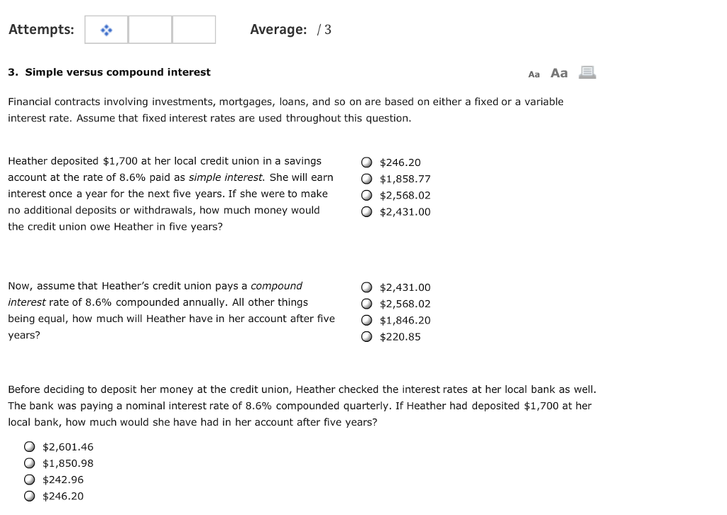Solved Simple versus compound interest Financial contracts | Chegg.com