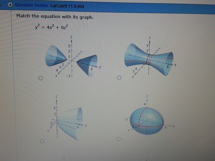 Solved Match the equation with its graph. y^2 = 4x^2 + 9 | Chegg.com