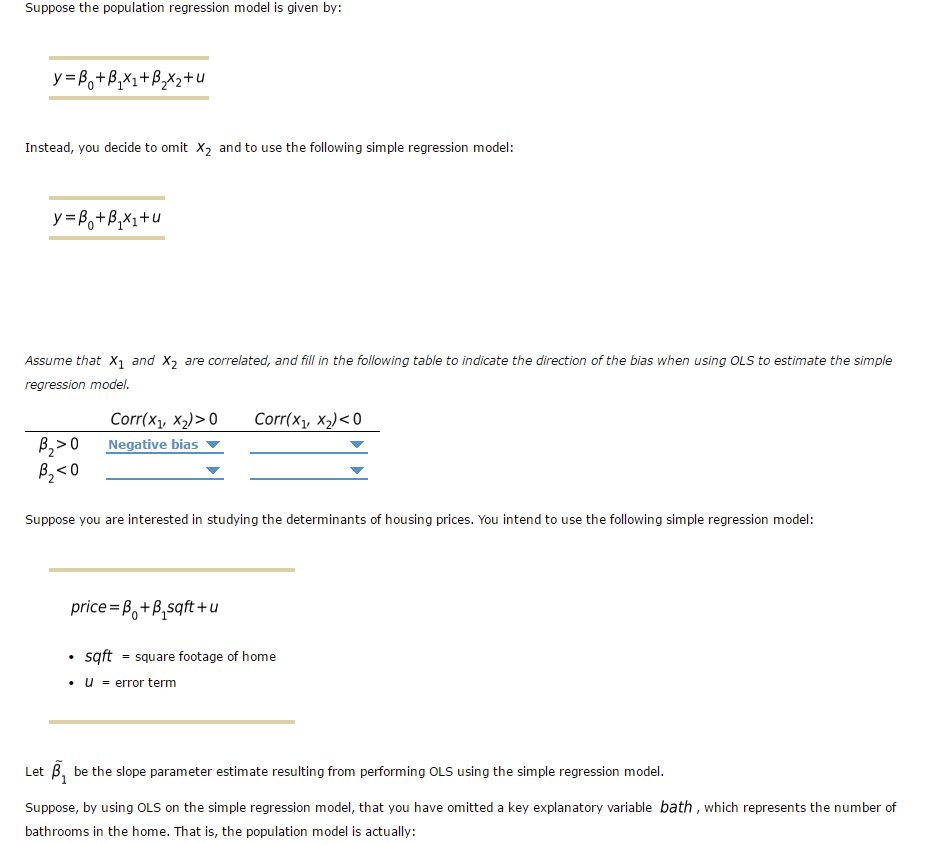 Suppose the population regression model is given by: | Chegg.com