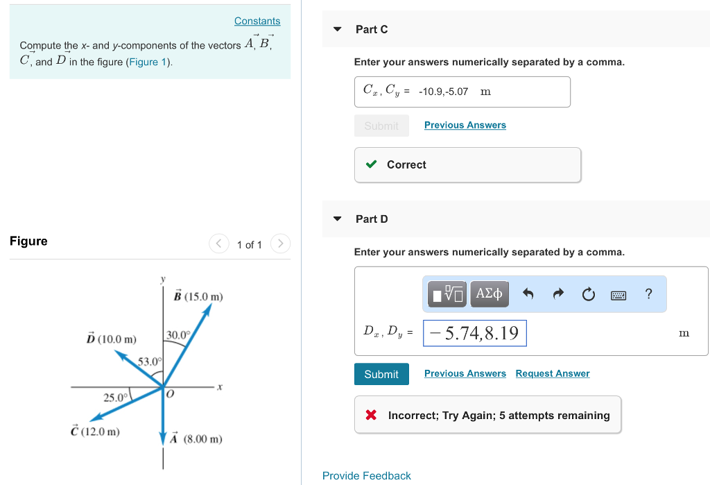 Solved Part C Compute the x- and y-components of the vectors | Chegg.com