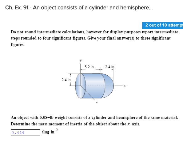 Solved Ch. Ex. 91 An object consists of a cylinder and | Chegg.com