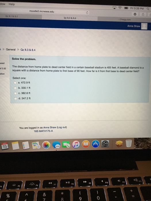 Solved The distance from home plate to dead center field m a | Chegg.com