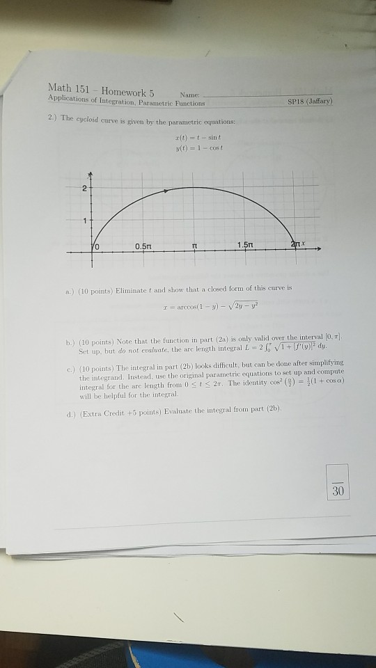 Solved Math 151 - Homework 5 Name: Applications of | Chegg.com