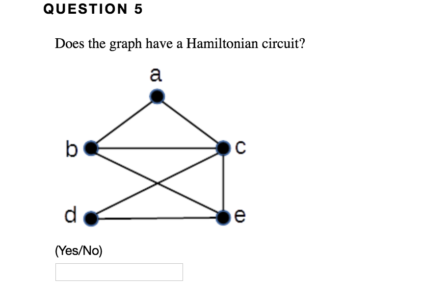 Solved QUESTION 5 Does the graph have a Hamiltonian circuit? | Chegg.com