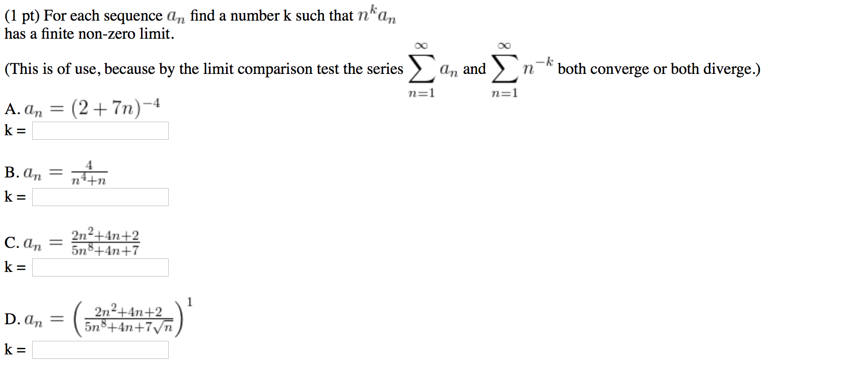 Solved For each sequence a_n find a number k such that has a | Chegg.com