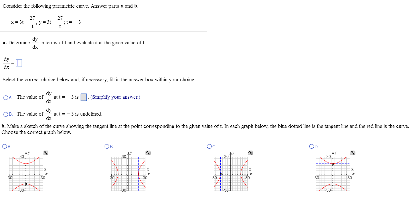 Solved Consider the following parametric curve. Answer parts | Chegg.com