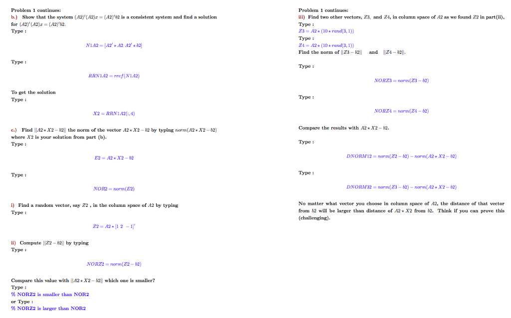 9 Exercise: 1. Enter matrices A2 and b2 by typing | Chegg.com
