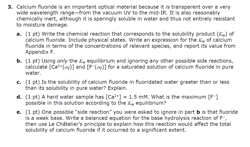 Solved Calcium fluoride is an important optical material | Chegg.com