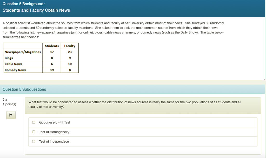 Solved Question 5 Background: Students and Faculty Obtain | Chegg.com