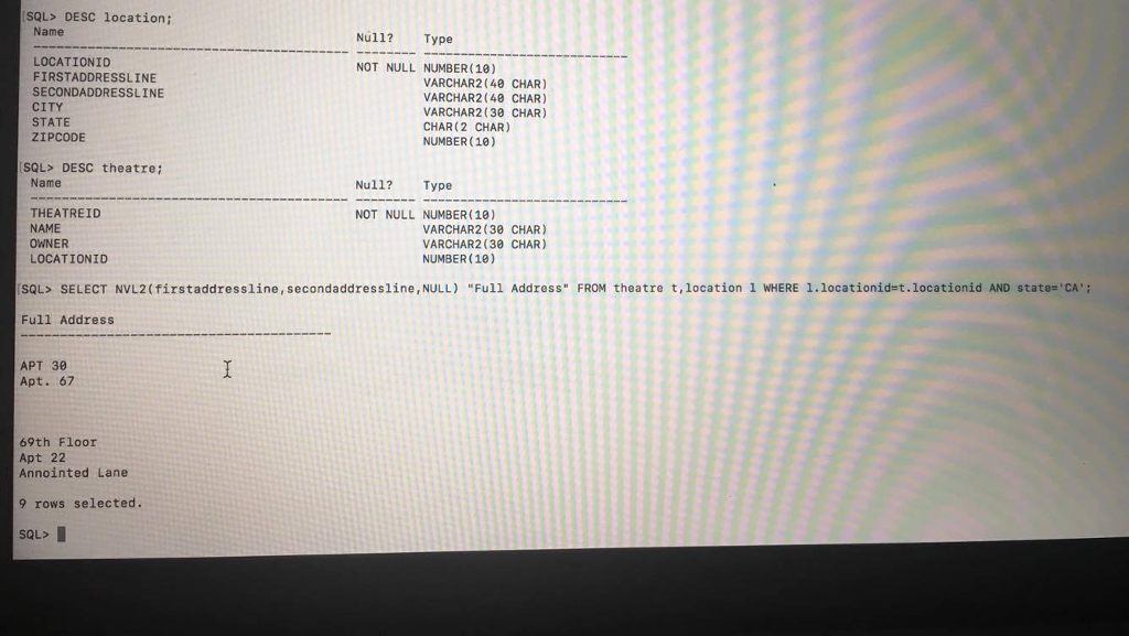 Solved SQL> DESC location; Name Nul1? Type LOCATIONID | Chegg.com