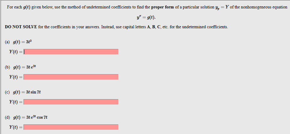 Solved For each g(t) given below, use the method of | Chegg.com