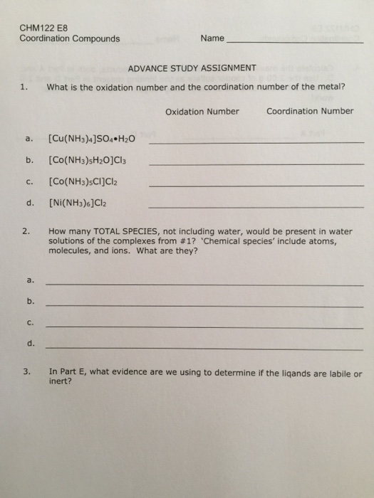 Solved What is the oxidation number and the coordination | Chegg.com