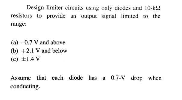 Solved Design limiter circuits using only diodes and 10-kΩ | Chegg.com