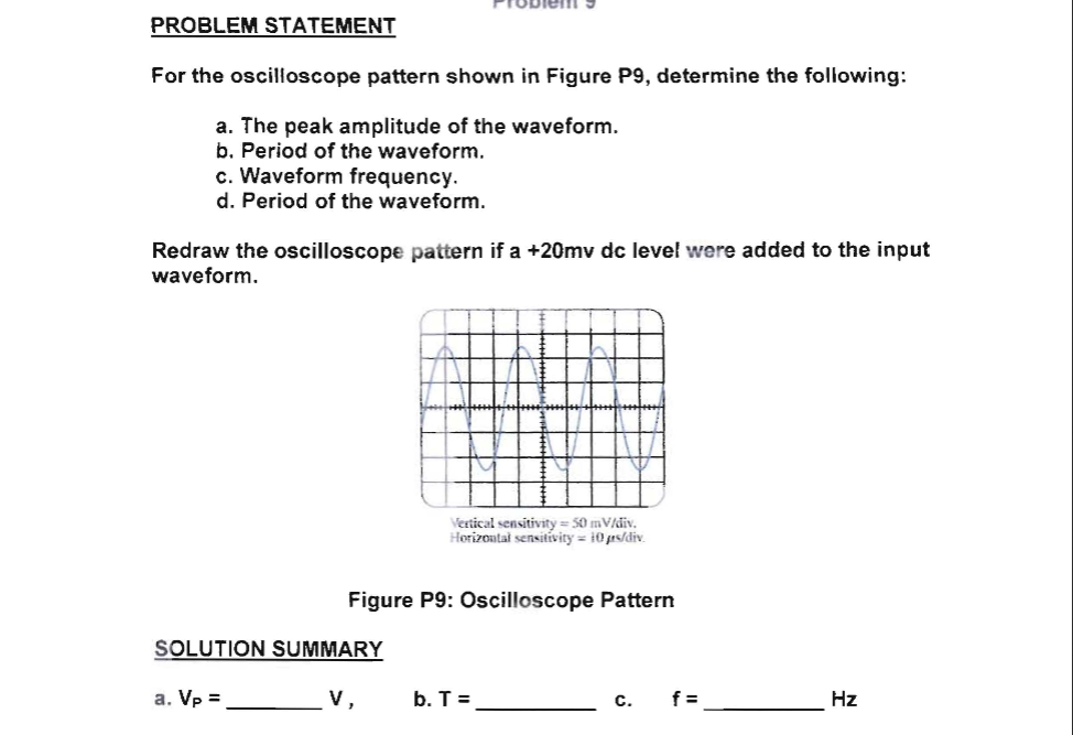 Solved For the oscilloscope pattern shown in Figure P9, | Chegg.com