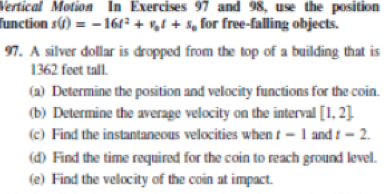 Solved Vertical Motion use the position Function s(t)= -16t2 | Chegg.com