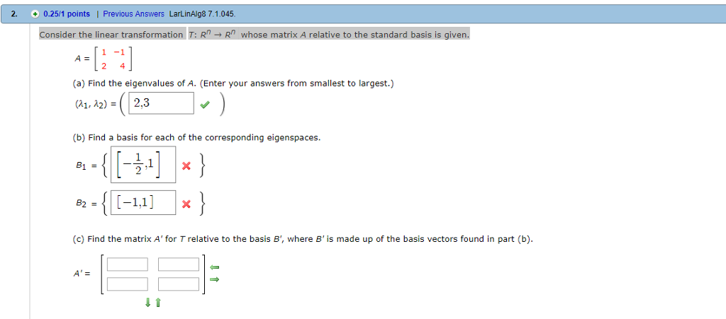 Solved 2 0 25 1 Points Previous Answers Larlinalg8