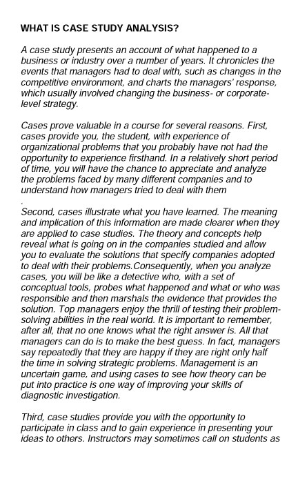 Solved WHAT IS CASE STUDY ANALYSIS? A case study presents an | Chegg.com