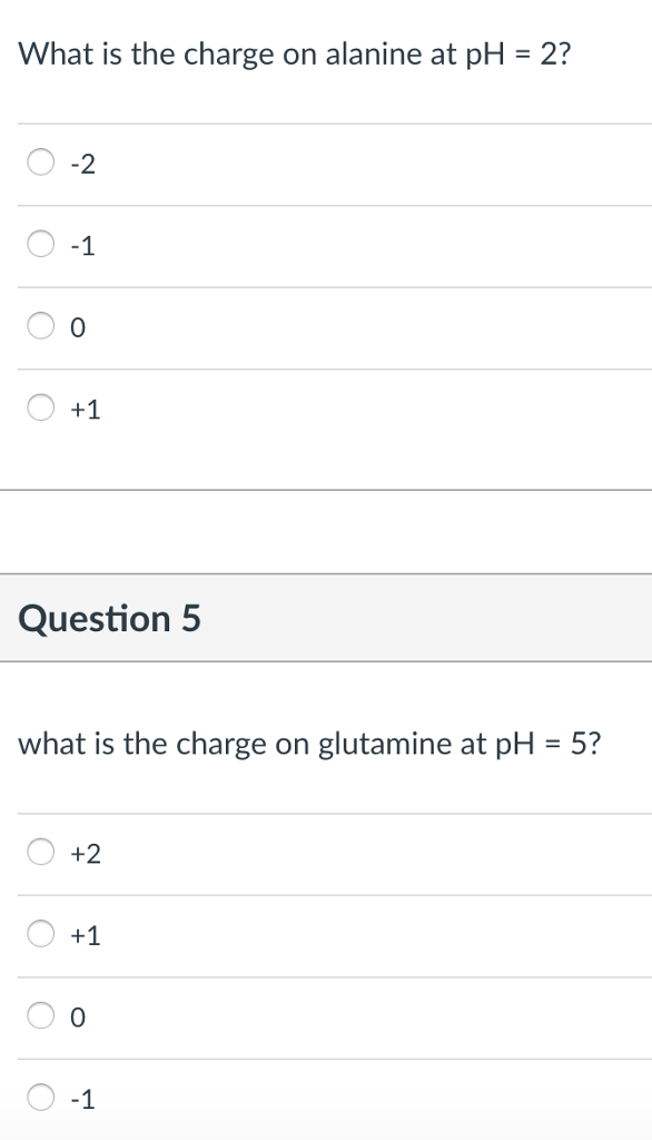 Solved What is the charge on alanine at pH = 2? -2 -1 0 | Chegg.com
