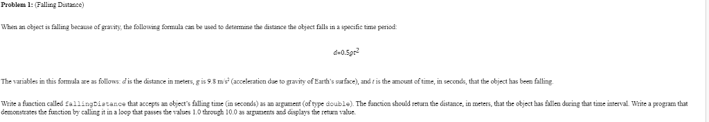 Solved Problem: Falling Distance) When an object is falling | Chegg.com