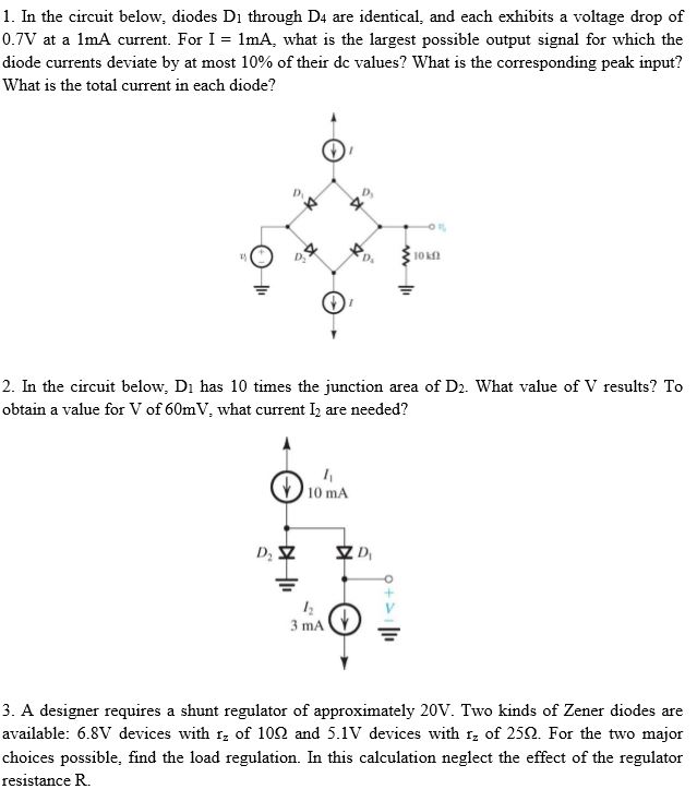 Solved 1. In the circuit below, diodes Di through D4 are | Chegg.com