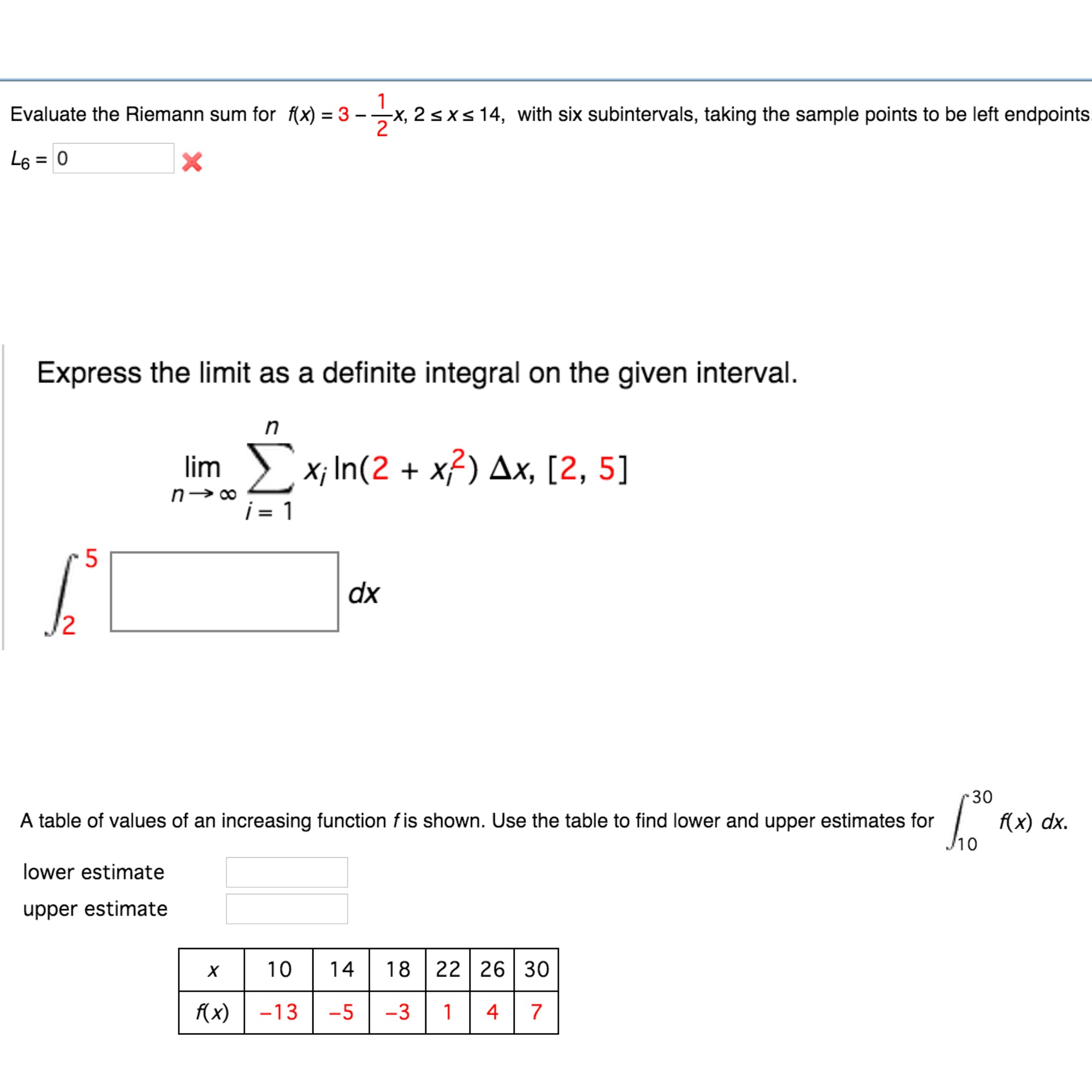 Solved Evaluate the Riemann sum for f(x) = 3 - 1/2 x, 2 | Chegg.com