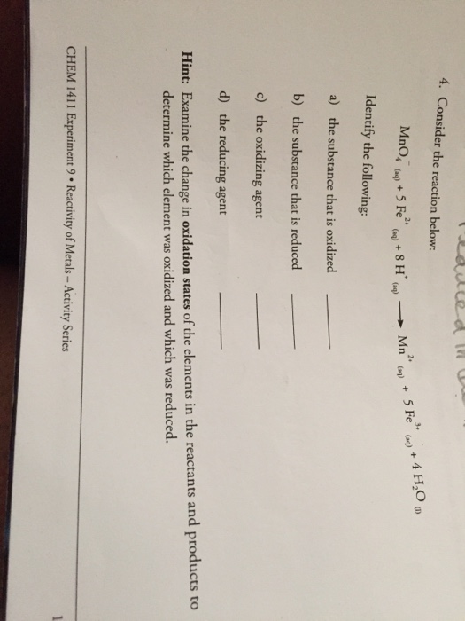 Solved consider the following reactions below.......identify | Chegg.com