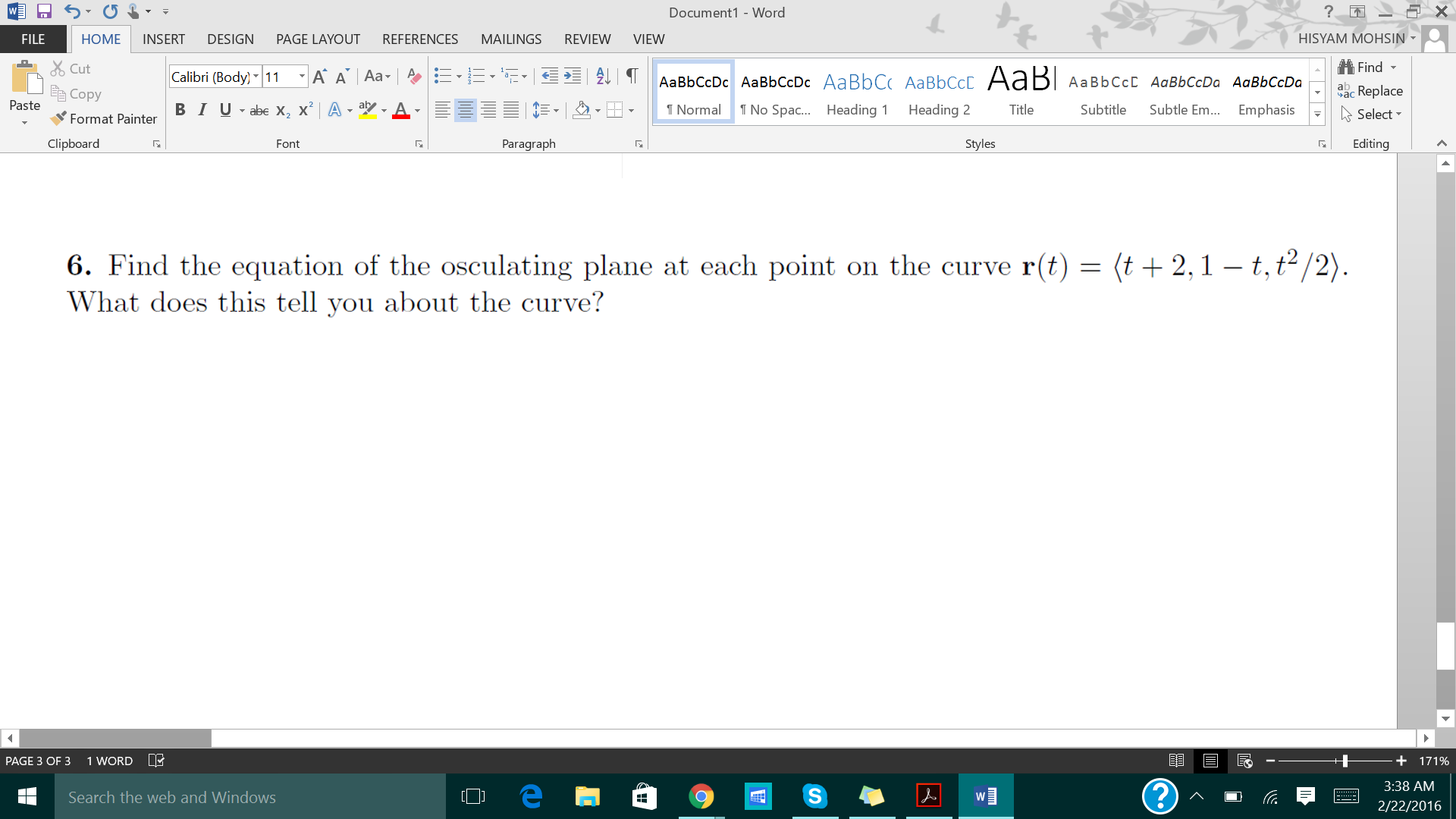 Solved Find the equation of the osculating plane at each | Chegg.com