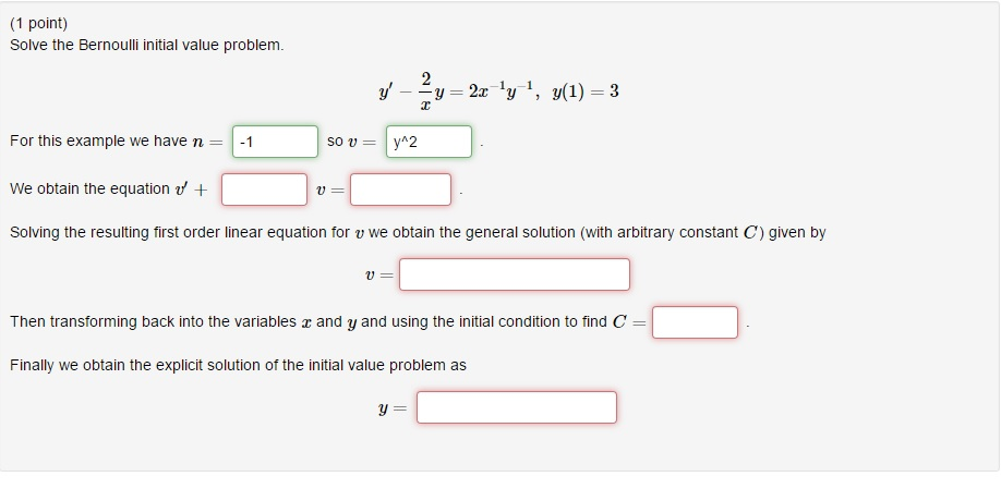 Solved Solve the Bernoulli initial value problem. y'- 2/x y | Chegg.com