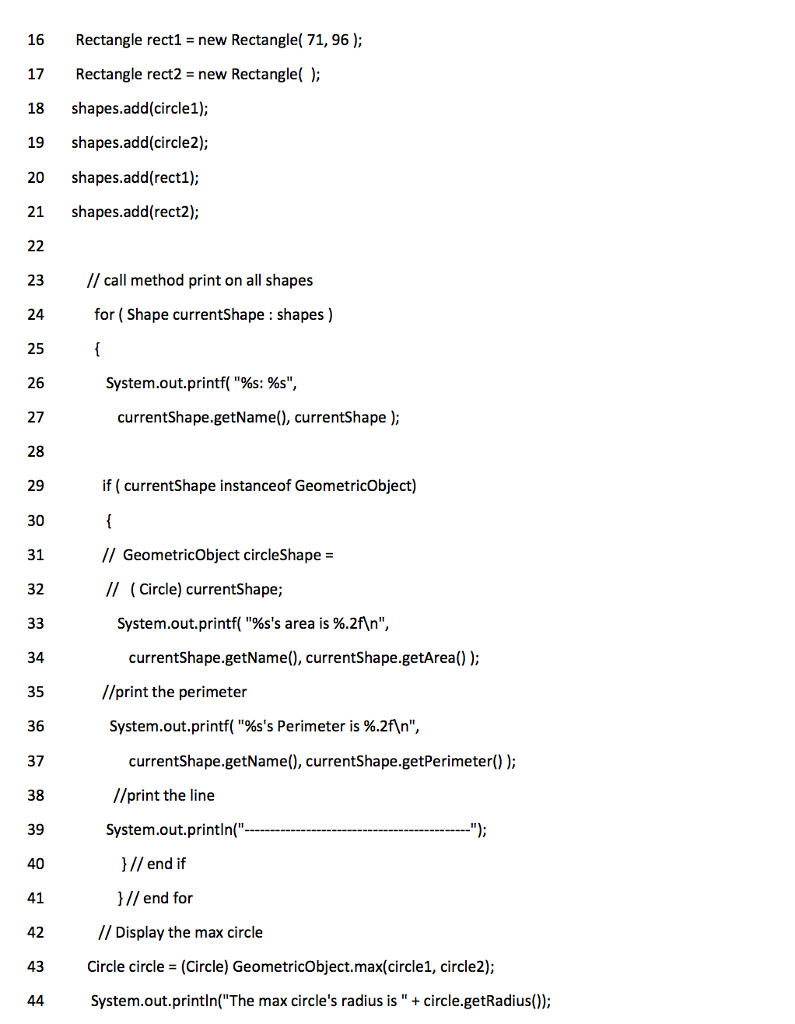 Solved This hierarchy begins with superclass Shape, which is | Chegg.com