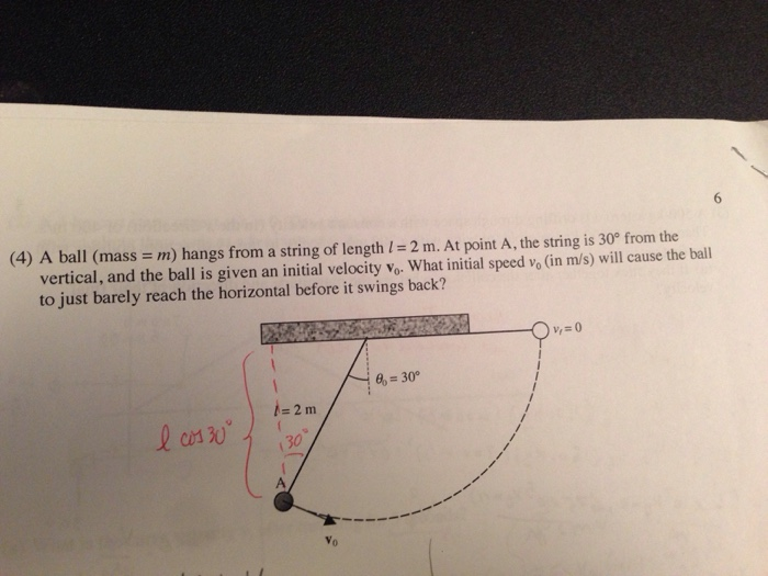 Solved A ball (mass = m) hangs from a string of length l = 2 | Chegg.com