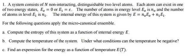 Solved A system consists of N non-interacting, | Chegg.com