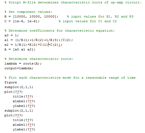 % script M-file determines characteristic roots of | Chegg.com