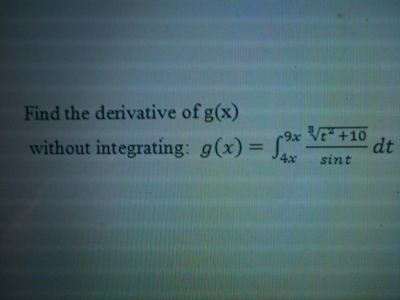Solved Find the derivative of g(x) without integrating: | Chegg.com
