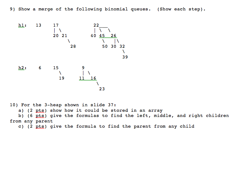 Solved 9) Show a merge of the following binomial queues. | Chegg.com