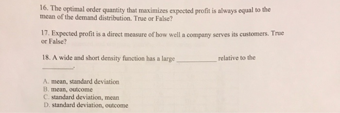 Solved The optimal order quantity that maximizes expected | Chegg.com