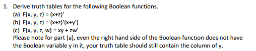 Solved Derive truth tables for the following Boolean | Chegg.com