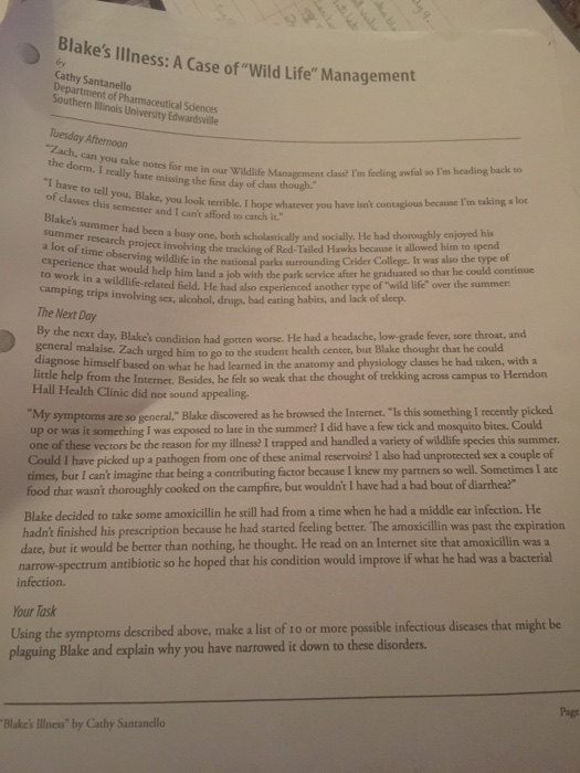 Solved Blake's IlIness: A Case of"Wild Life" Management | Chegg.com