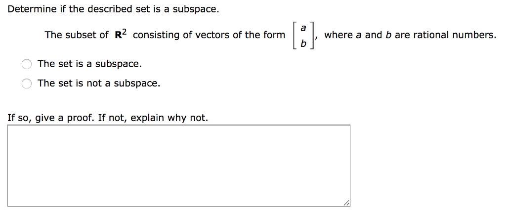 Solved Determine if the described set is a subspace. The | Chegg.com