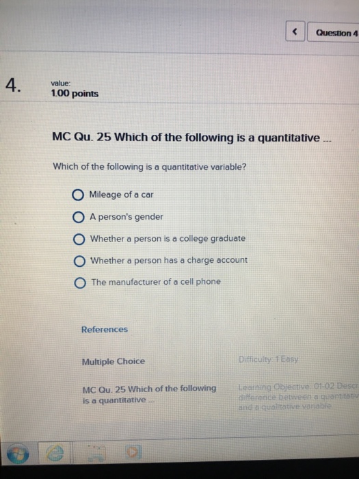 Solved Which of the following is a quantitative variable? | Chegg.com