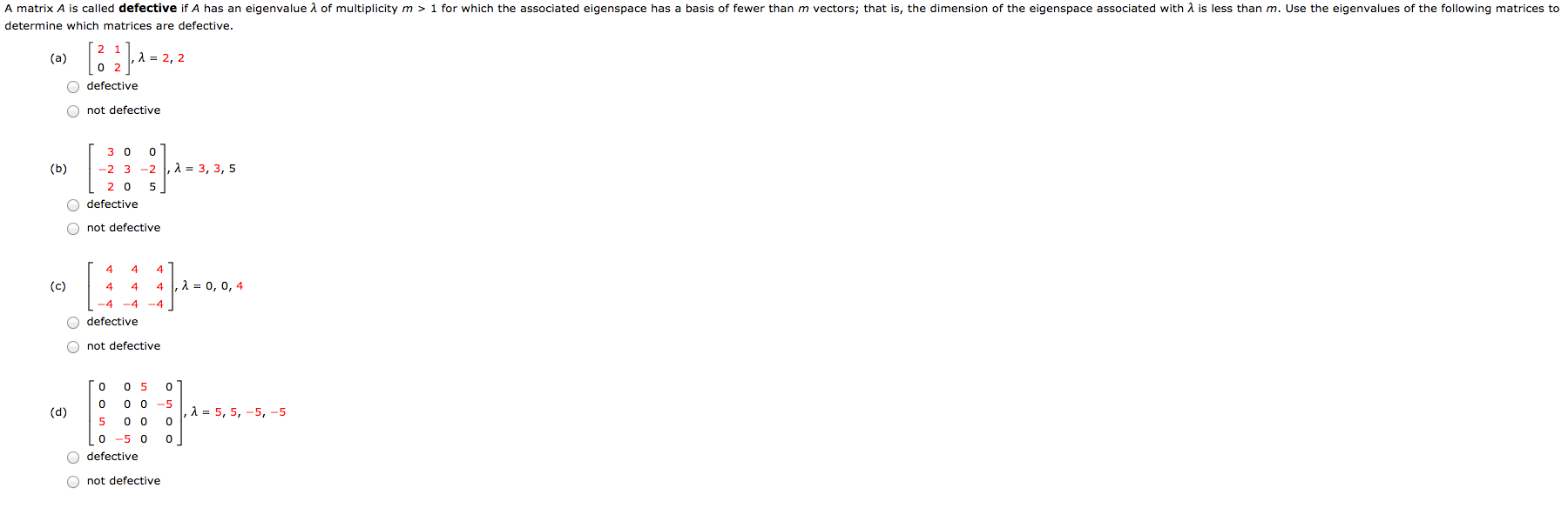Solved A matrix A is called defective if A has an eigenvalue | Chegg.com