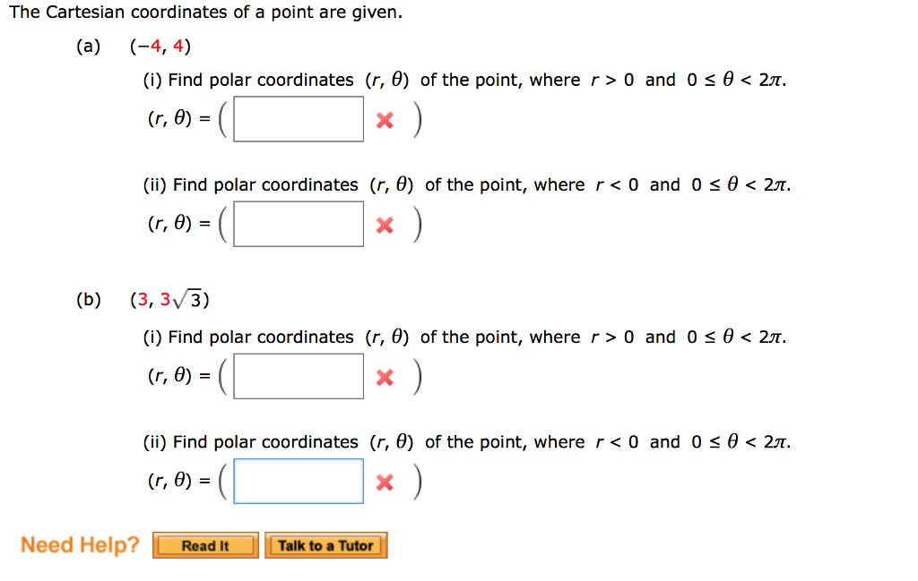 Solved The Cartesian coordinates of a point are given. (a) | Chegg.com