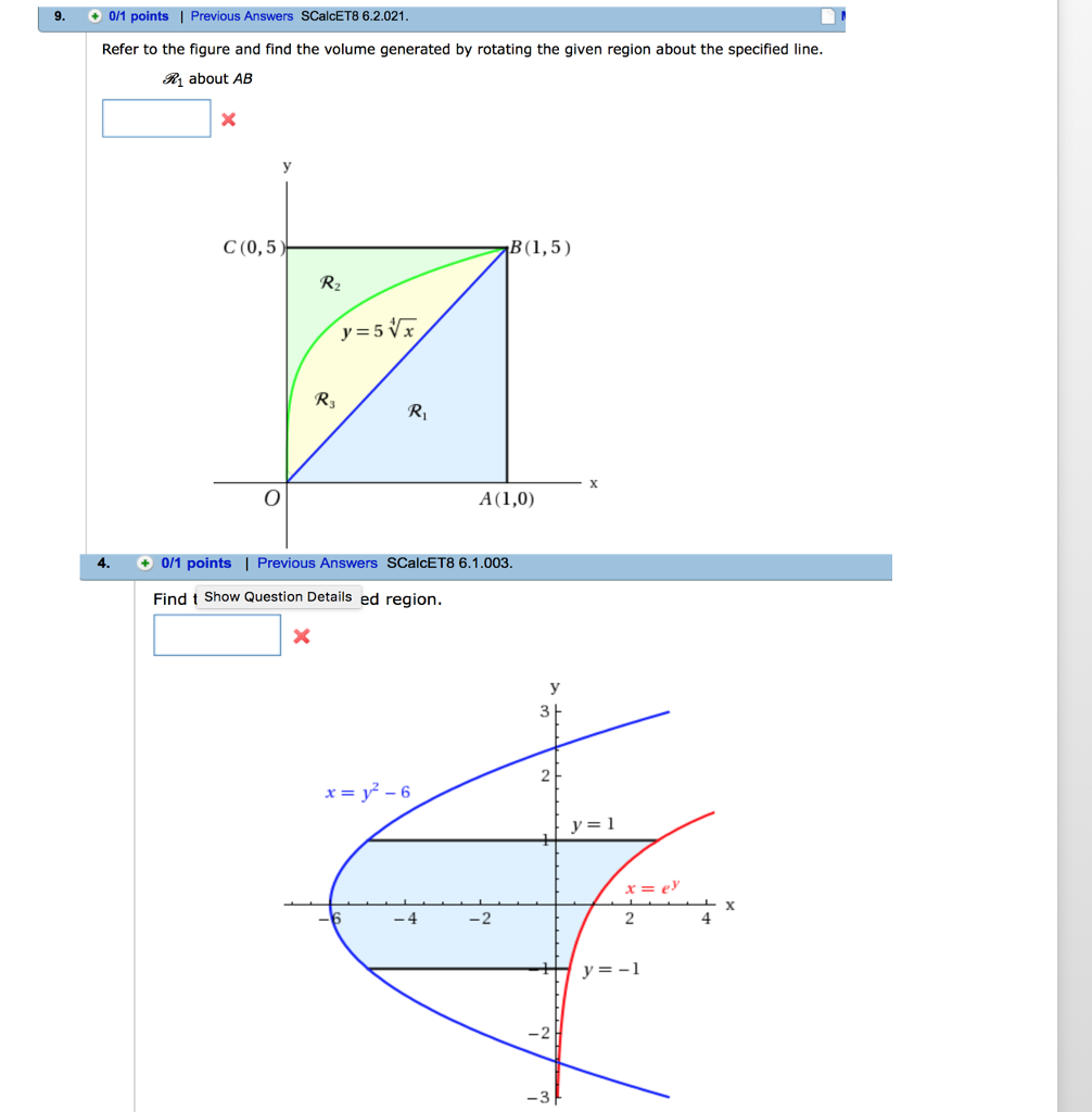 Solved 9. 0/1 points | Previous Answers SCalcET8 6.2.021 | Chegg.com