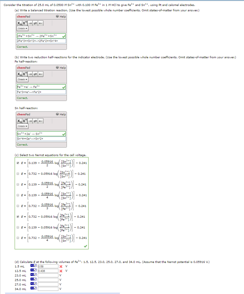 Consider the titration of 25.0 mL of 0.0500 M Sn^2+ | Chegg.com