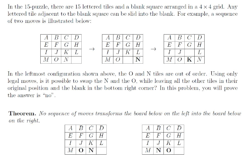 Solved In the 15-puzzle, there are 15 lettered tiles and a | Chegg.com