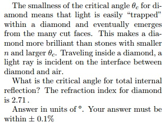 Solved The smallness of the critical angle O for diamond | Chegg.com