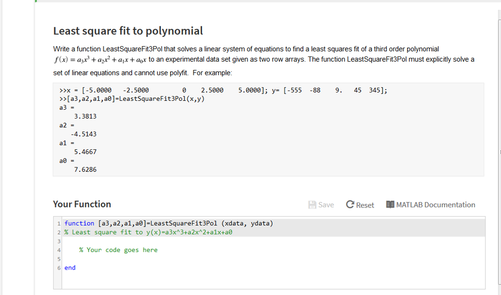 Solved Least square fit to polynomial Write a function | Chegg.com