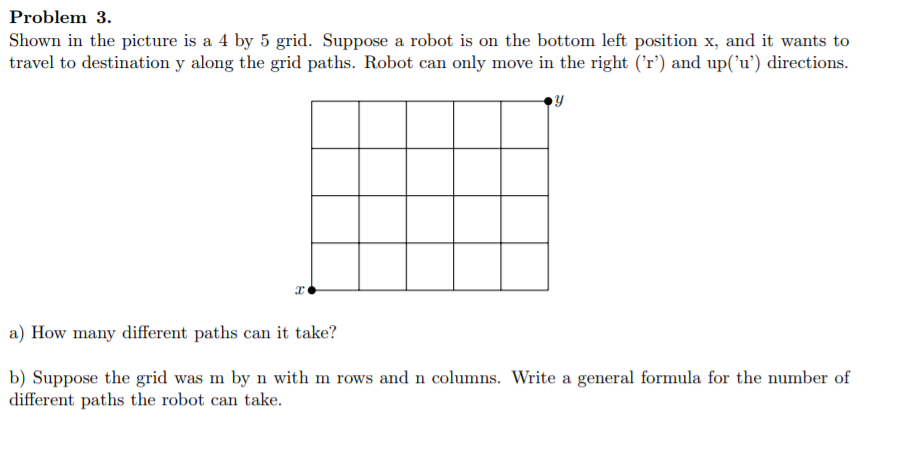 Solved Problem 3. Shown in the picture is a 4 by 5 grid. | Chegg.com
